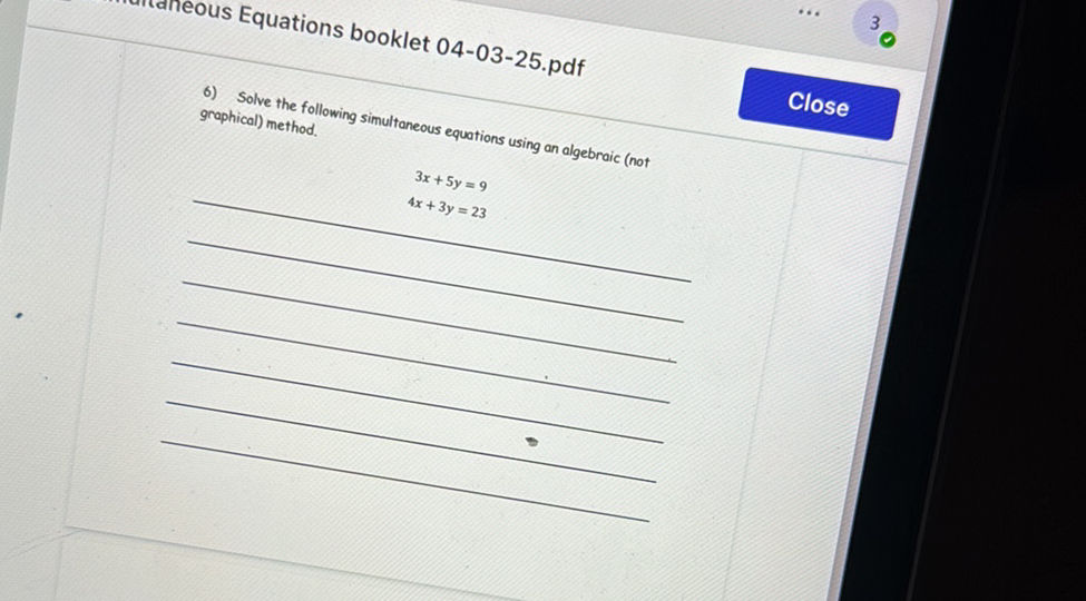 6) Solve the following simultaneous | StudyX