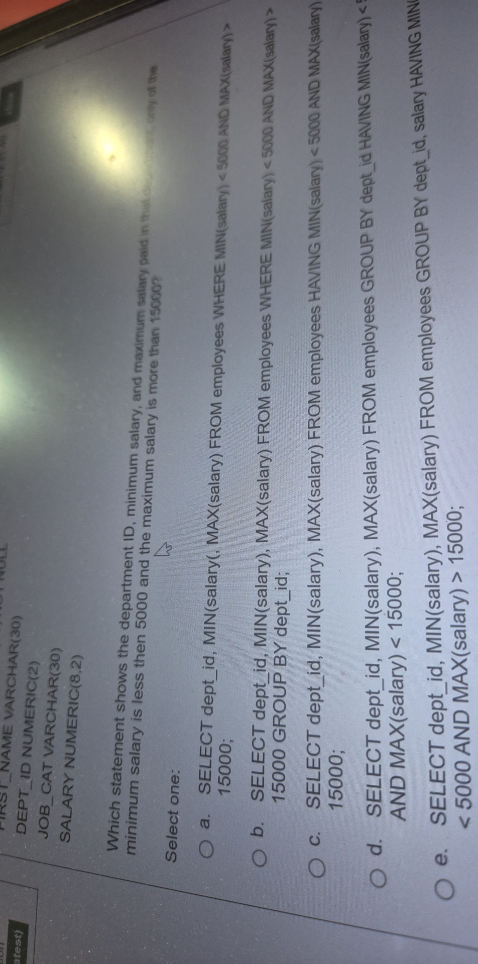 Which statement shows the department ID, | StudyX