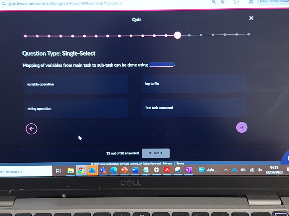 Mapping of variables from main task to | StudyX