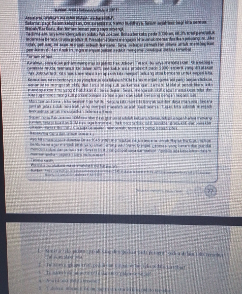 1. Struktur teks pidato apakah yang | StudyX