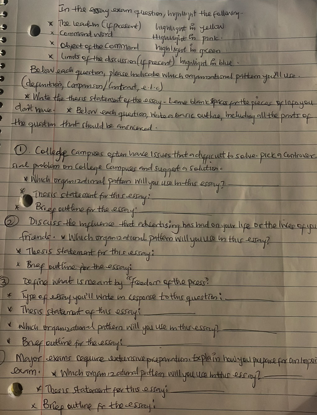 In the essay exam question, highlight the | StudyX