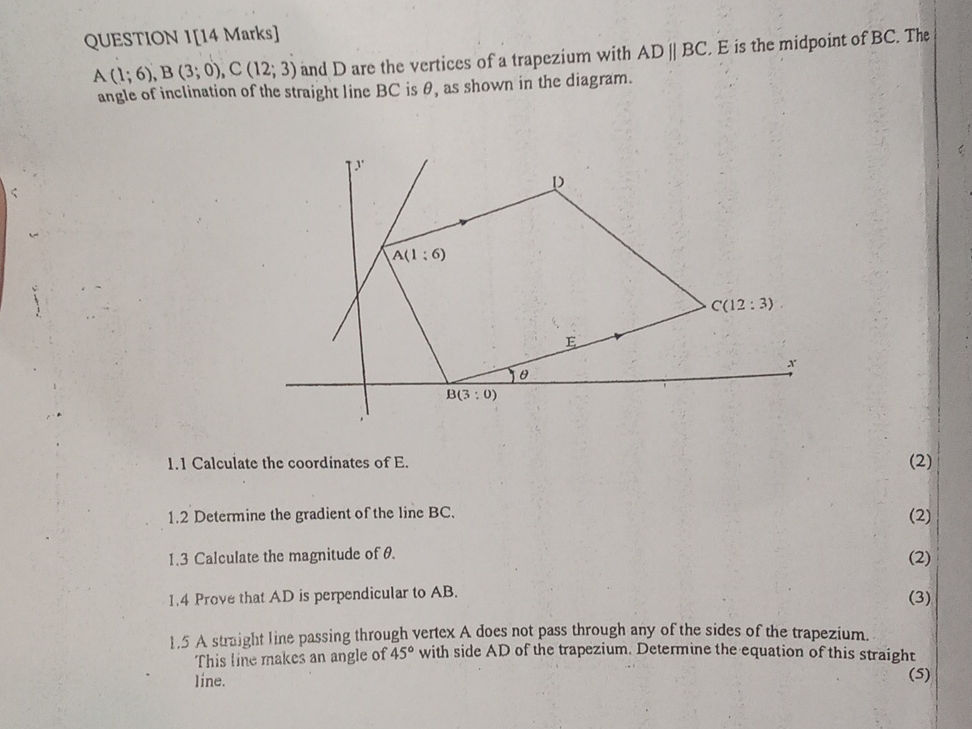 QUESTION 1[14 Marks] A (1; 6), B (3; 0), C | StudyX