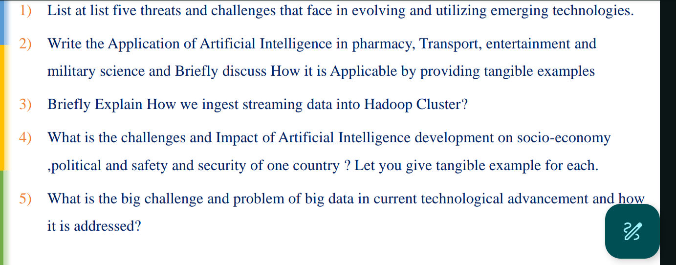 1) List at list five threats and challenges | StudyX