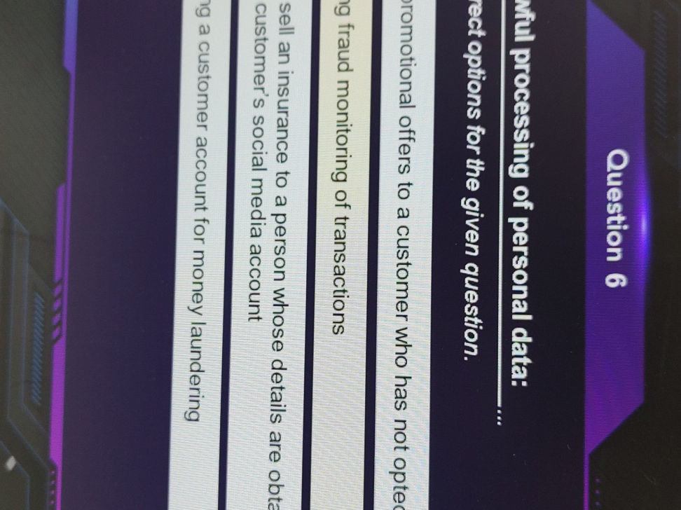 Question 6 Unlawful processing of personal | StudyX