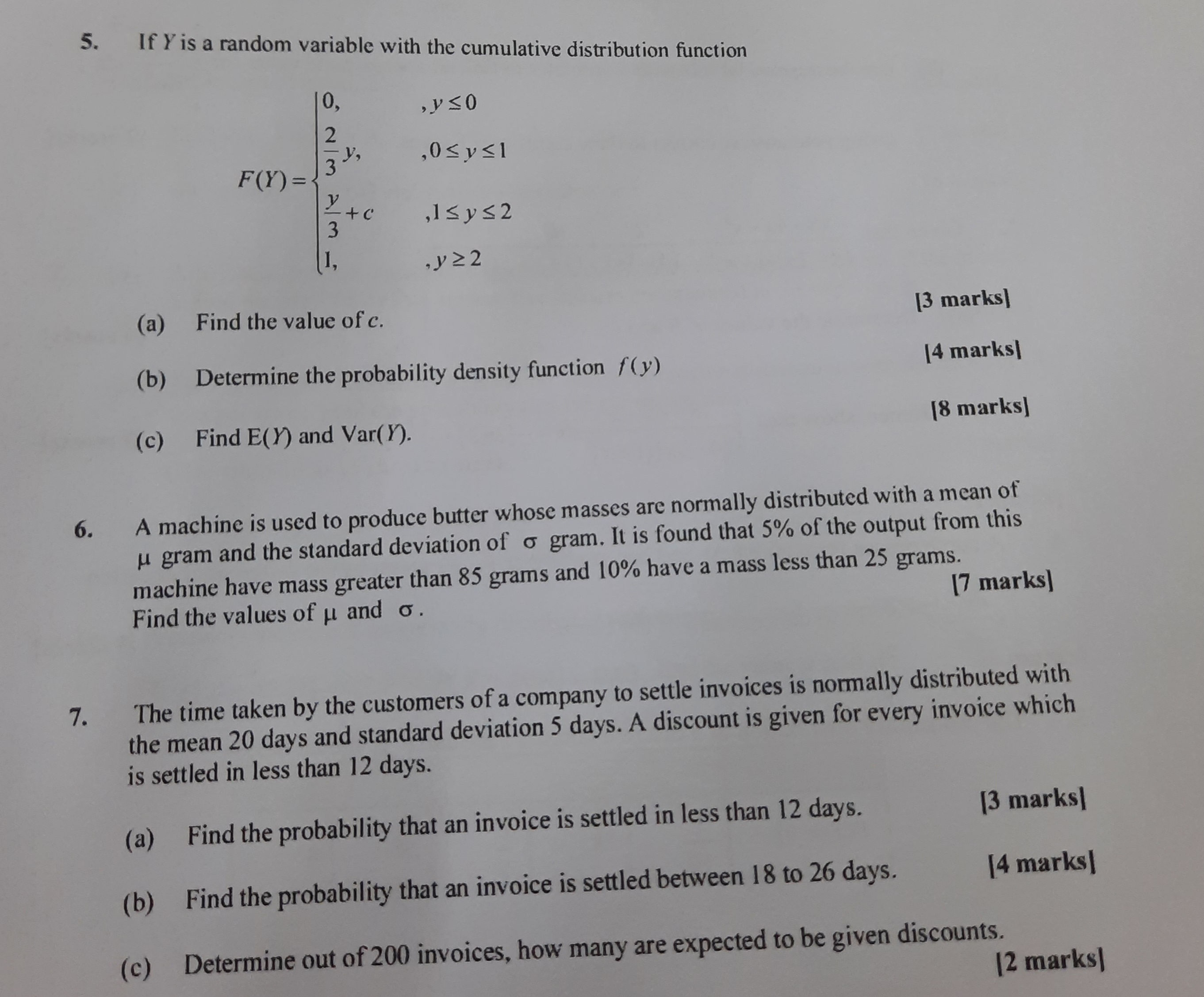 5. If Y is a random variable with the | StudyX