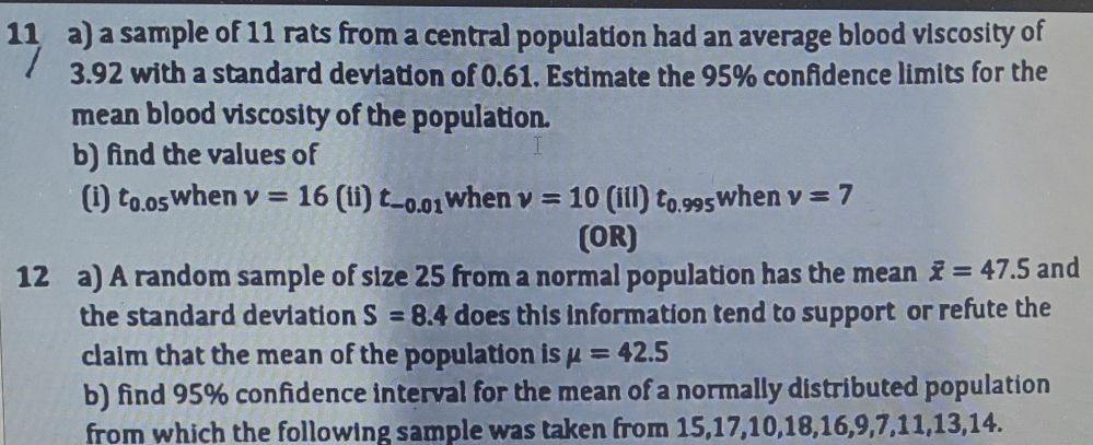 11 a) a sample of 11 rats from a central | StudyX