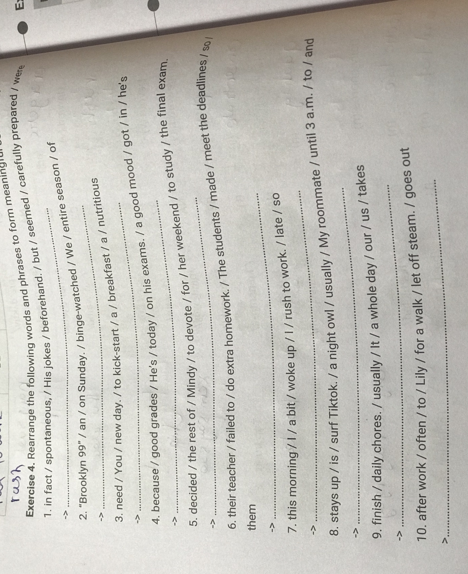 Exercise 4. Rearrange the following words | StudyX