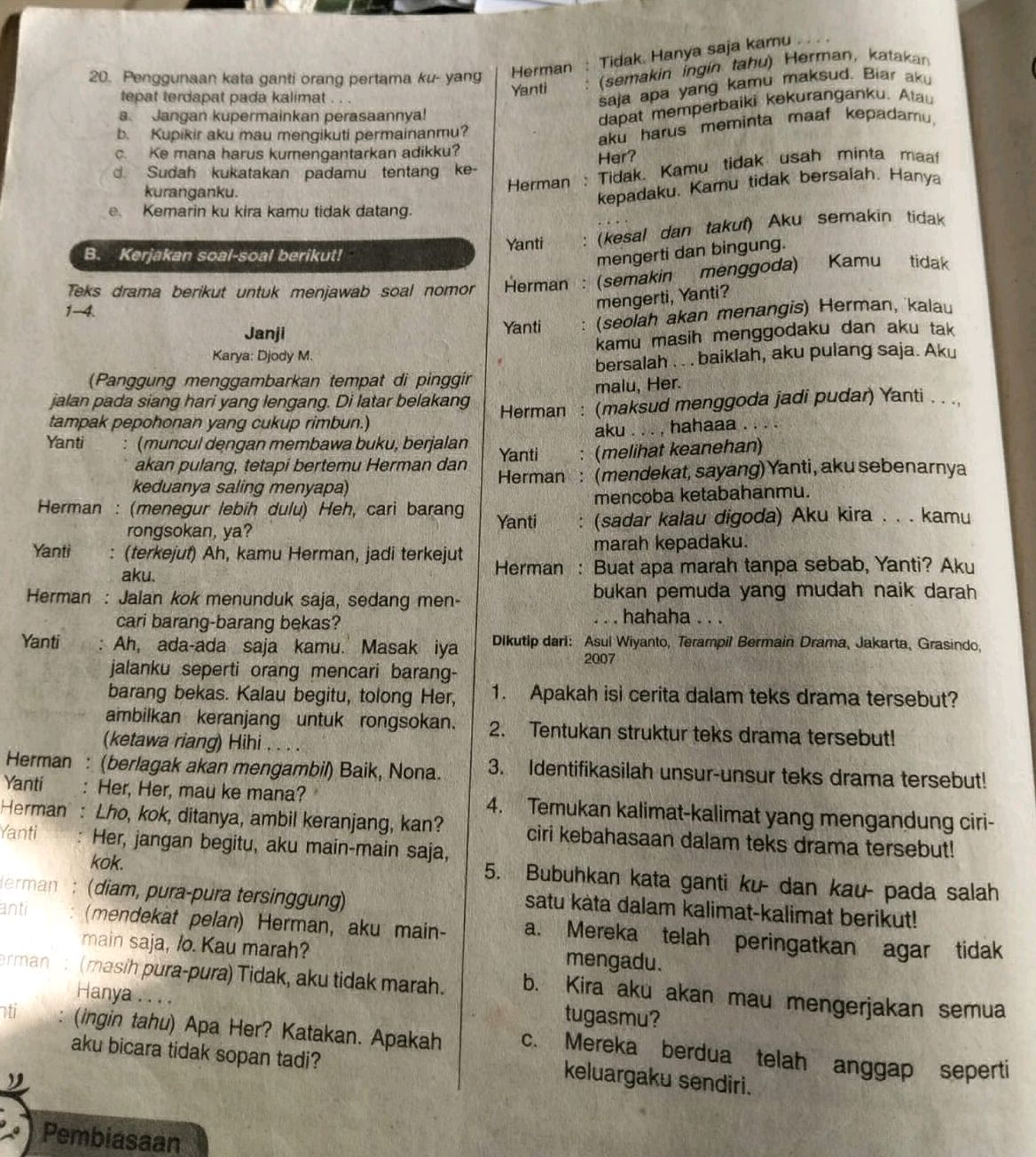 20. Penggunaan kata ganti orang pertama ku- | StudyX