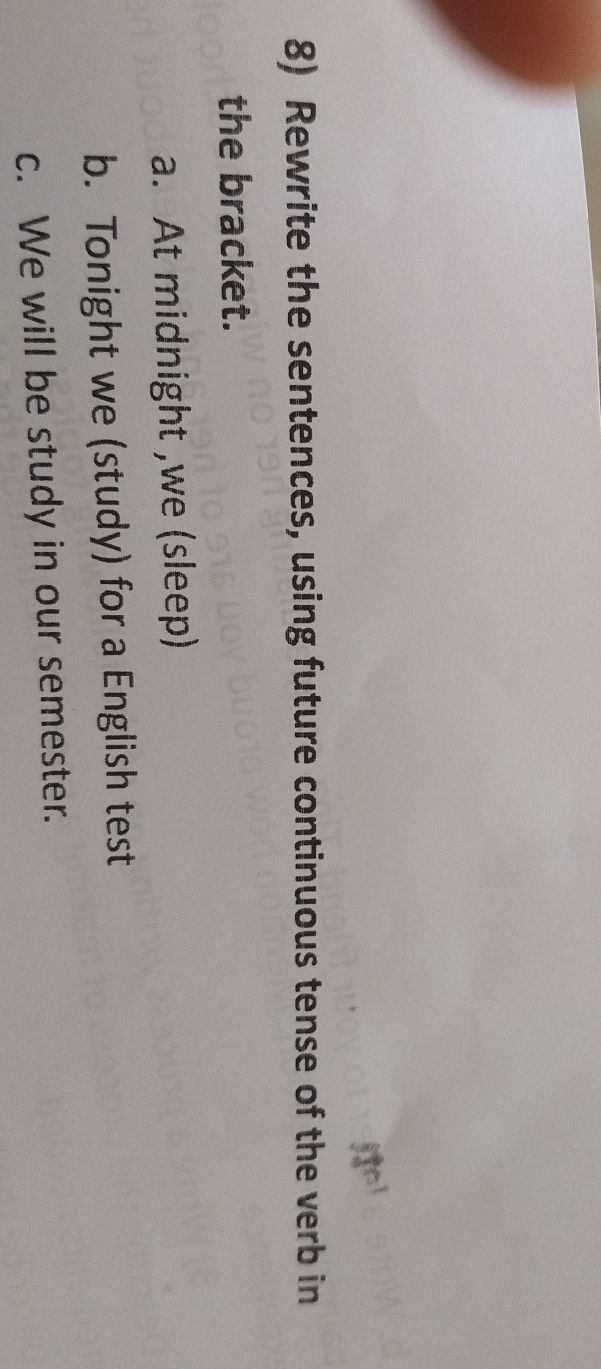 8) Rewrite the sentences, using future | StudyX