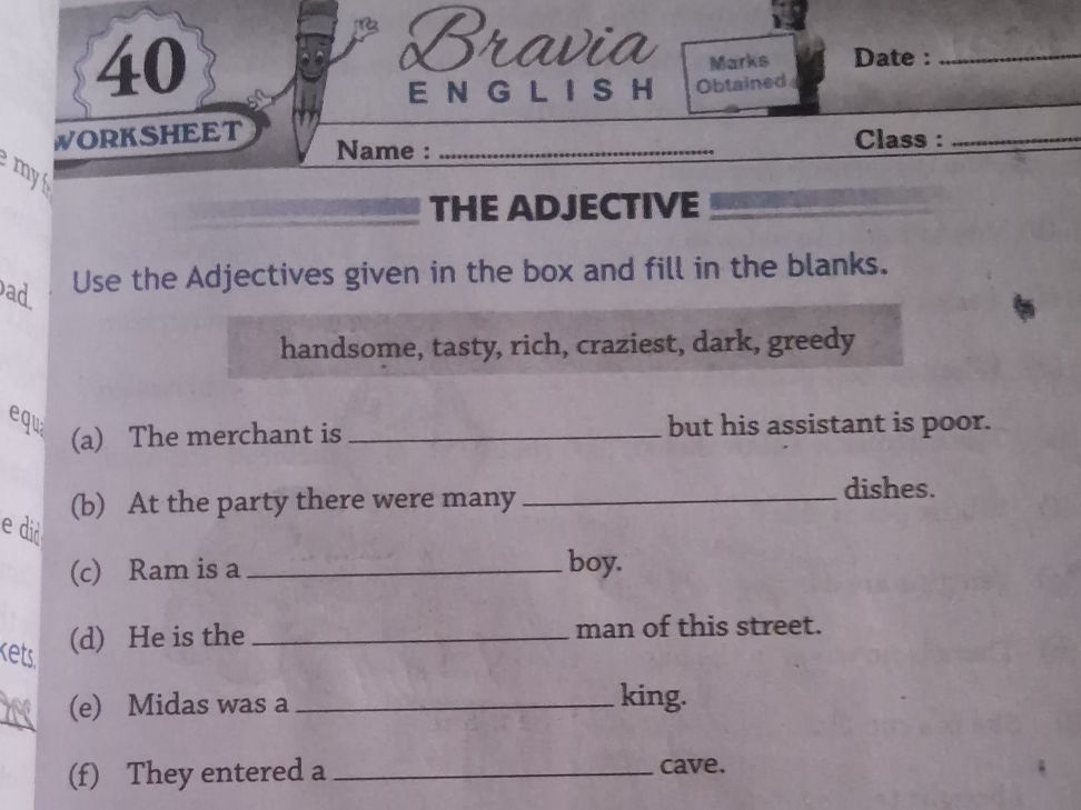 Use the Adjectives given in the box and fill | StudyX