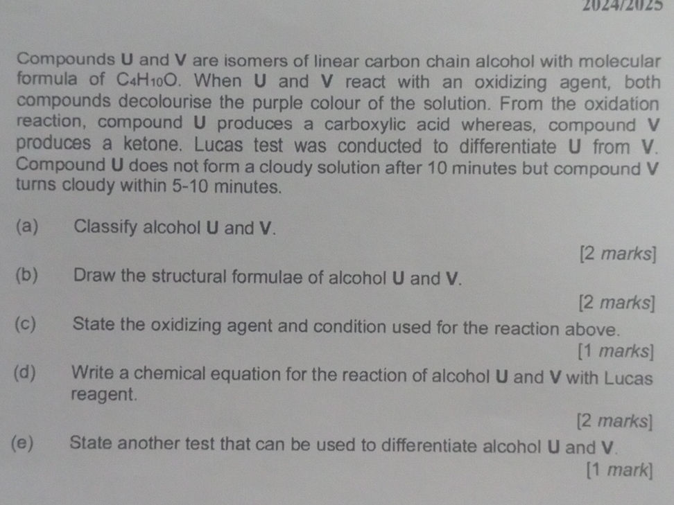 Compounds U and V are isomers of linear | StudyX