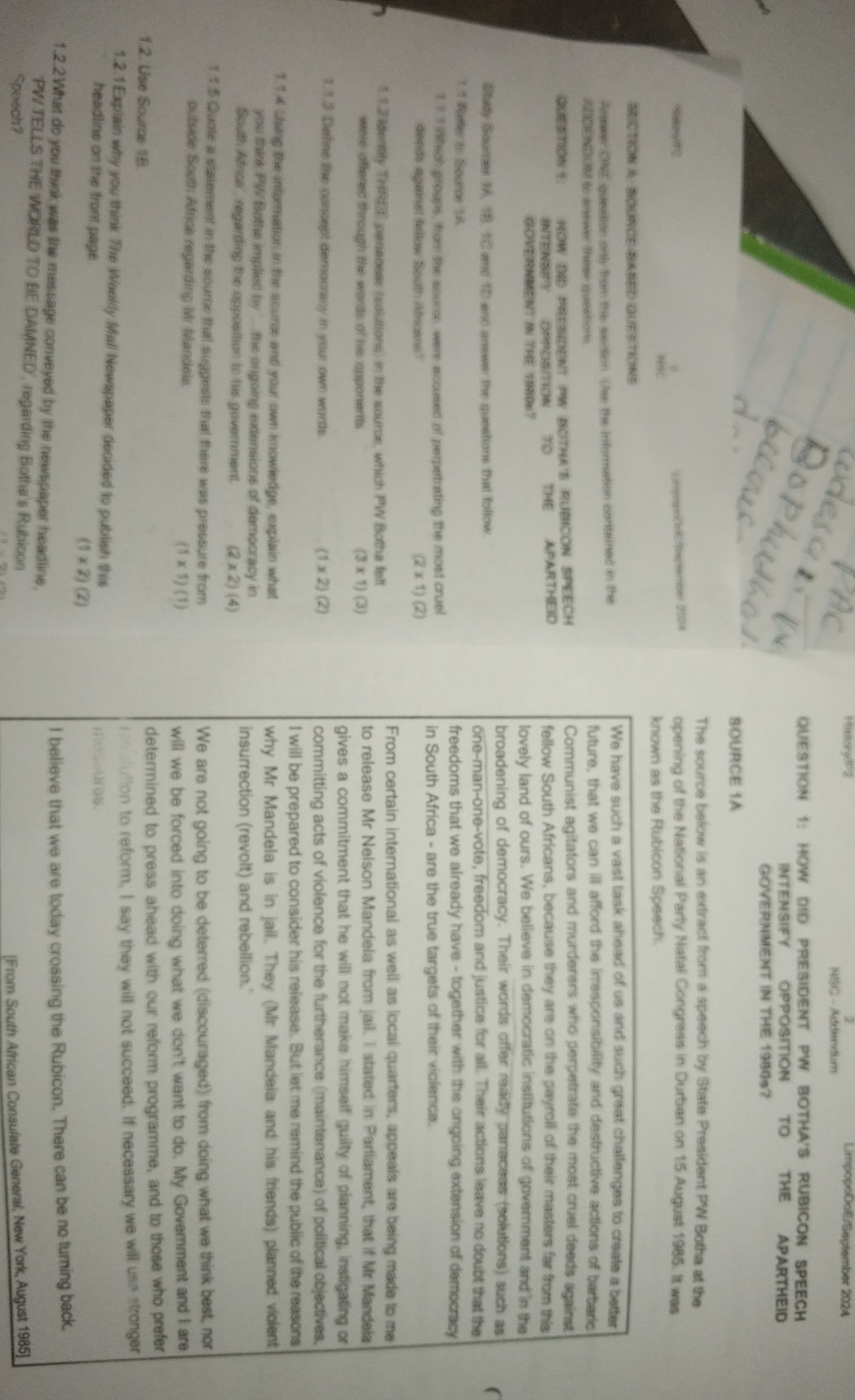 SECTION A SOURCE-BASED QUESTIONS Answer ONE | StudyX