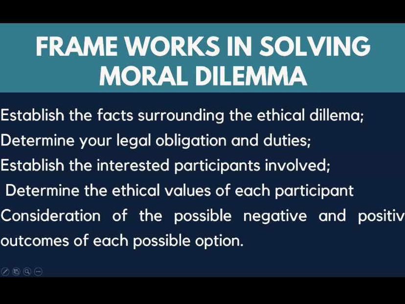 FRAME WORKS IN SOLVING MORAL DILEMMA