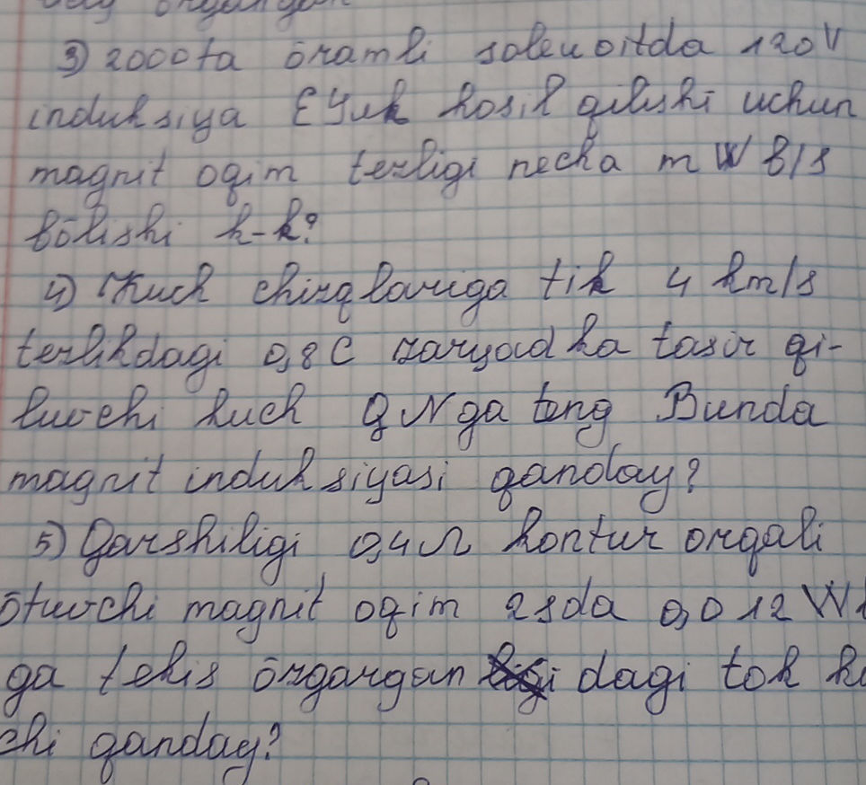 3) 2000ta öramli solenoitda 120V induksiya | StudyX