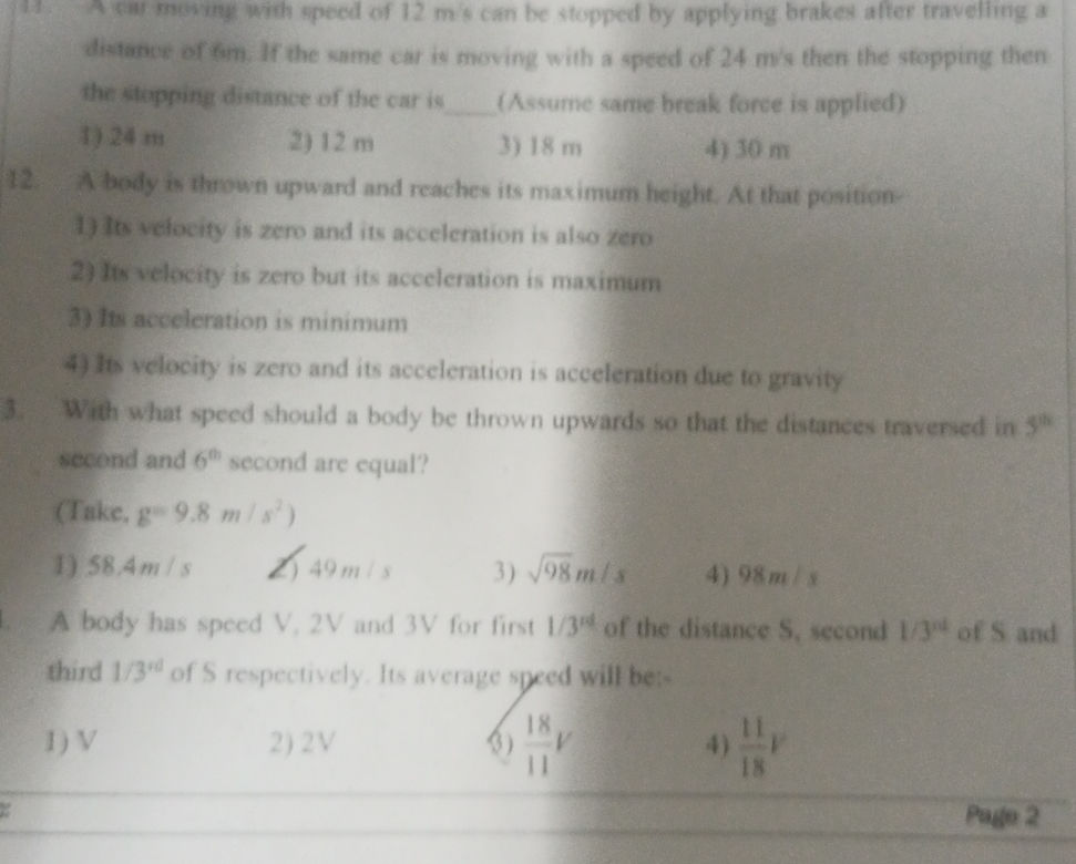 11. A car moving with speed of 12 m/s can be | StudyX