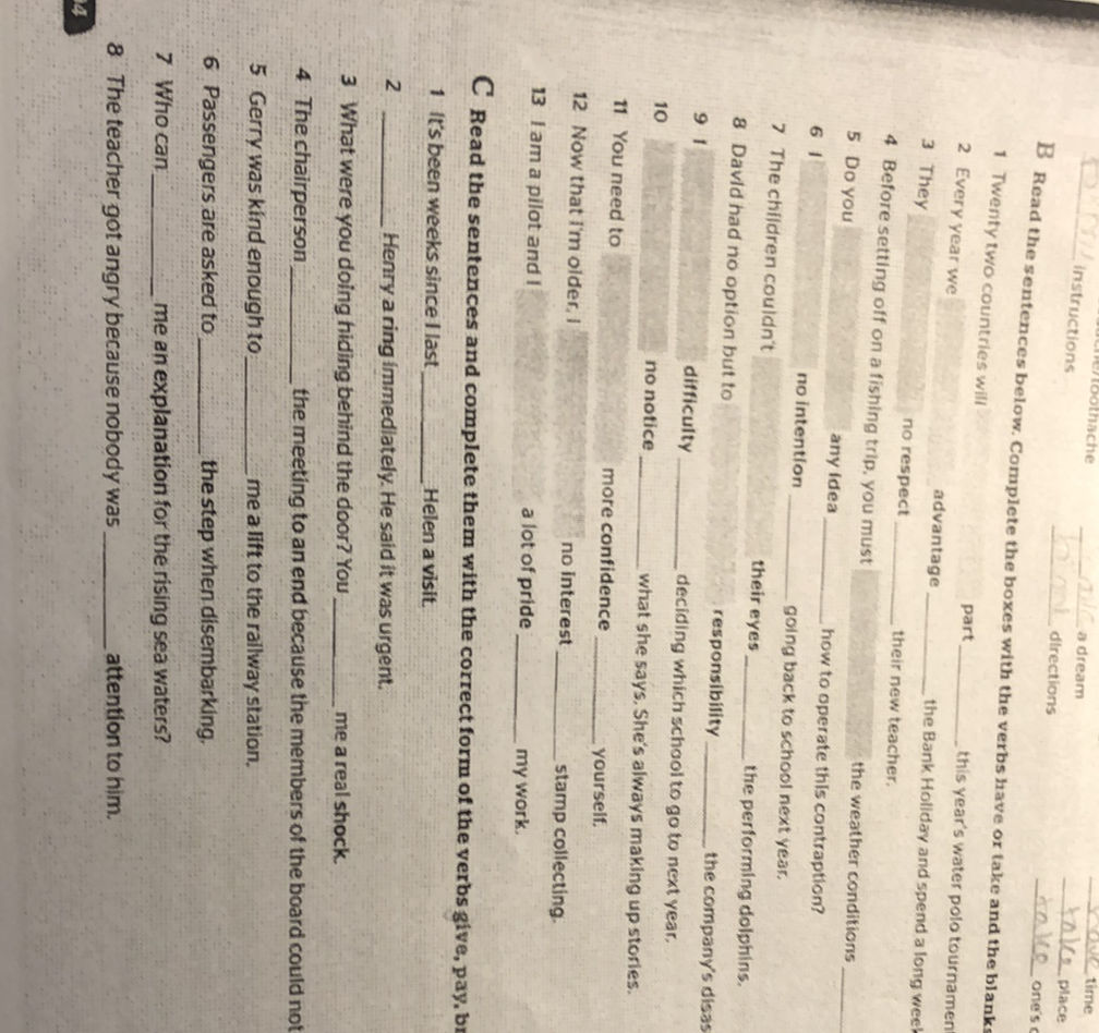 B Read the sentences below. Complete the | StudyX