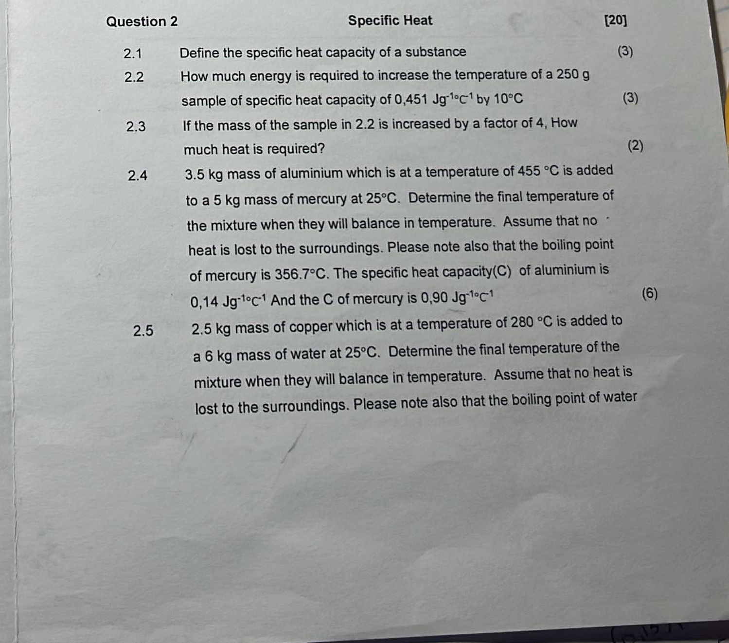 Question 2 Specific Heat [20] 2.1 Define | StudyX