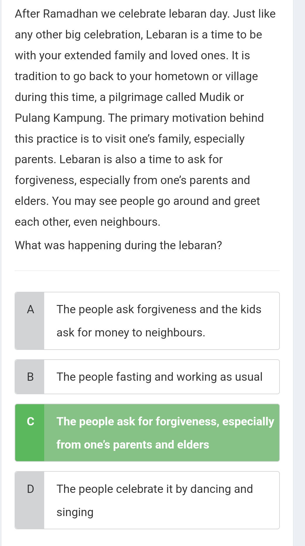 What was happening during the lebaran? A | StudyX