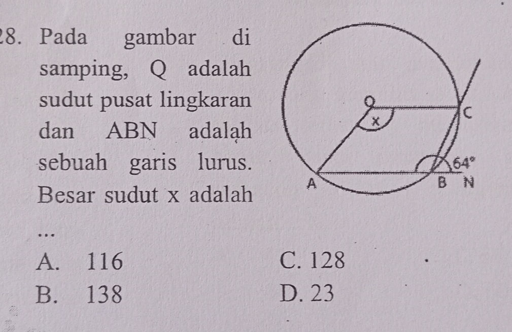 28. Pada gambar di samping, Q adalah sudut | StudyX