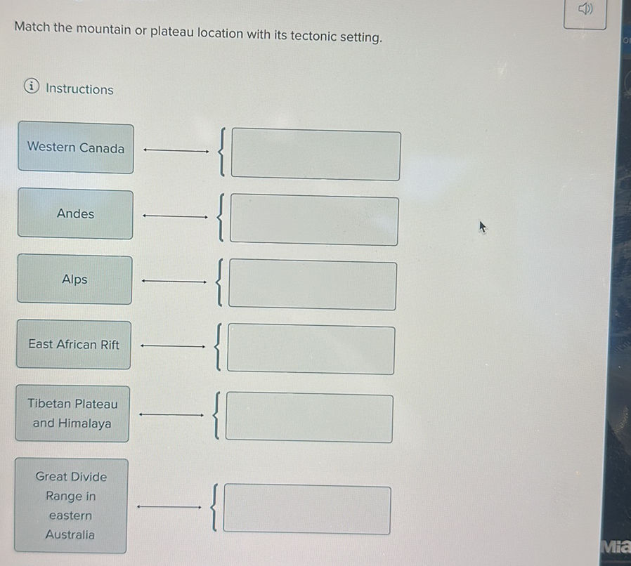 Match the mountain or plateau location with | StudyX