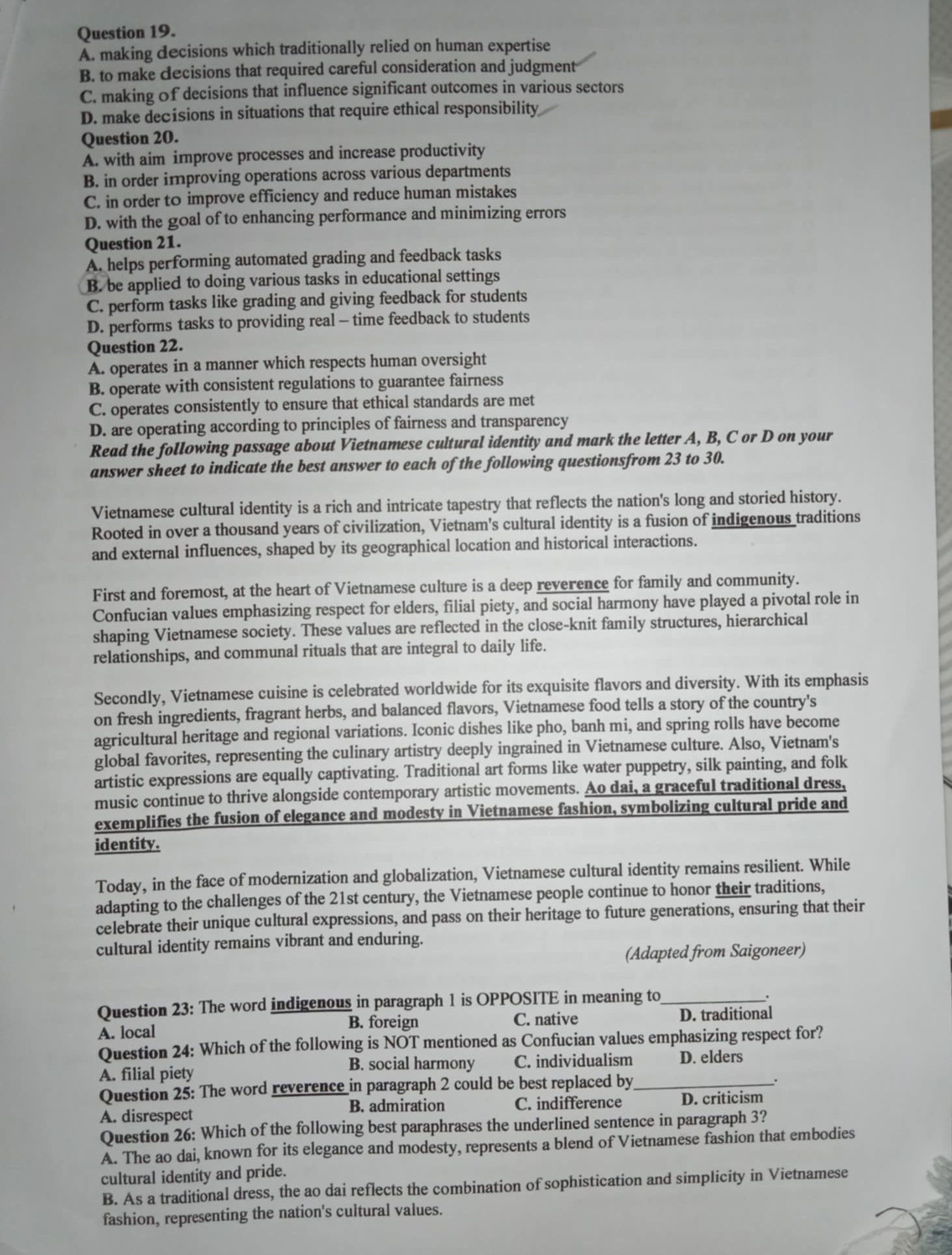 Question 19. A. making decisions which | StudyX