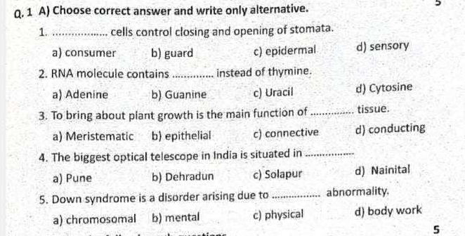 Q. 1 A) Choose correct answer and write only | StudyX