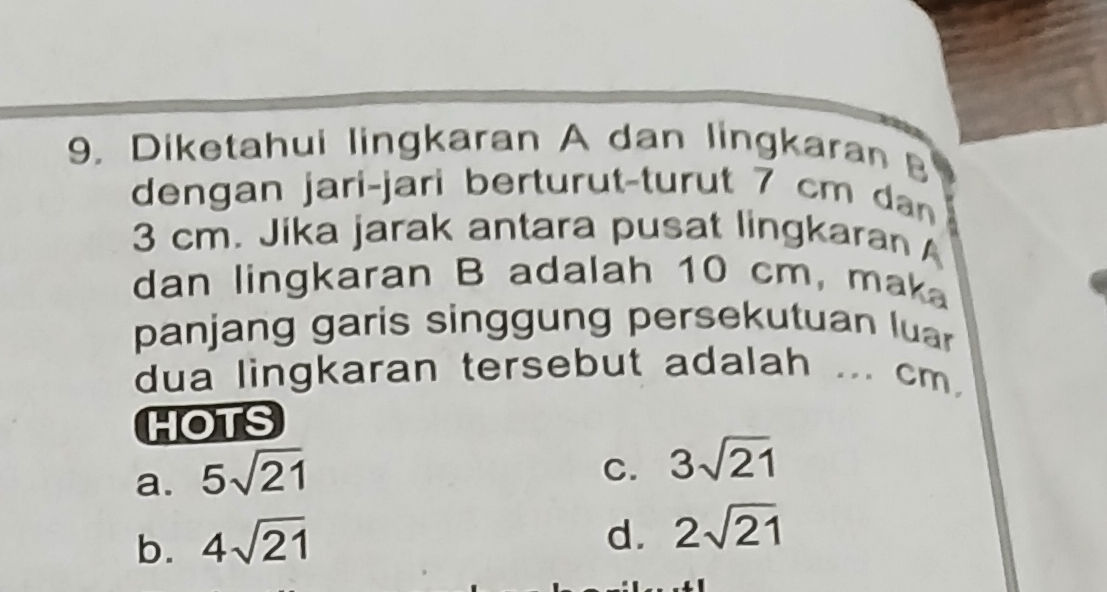 9. Diketahui lingkaran $A$ dan lingkaran $B$ | StudyX