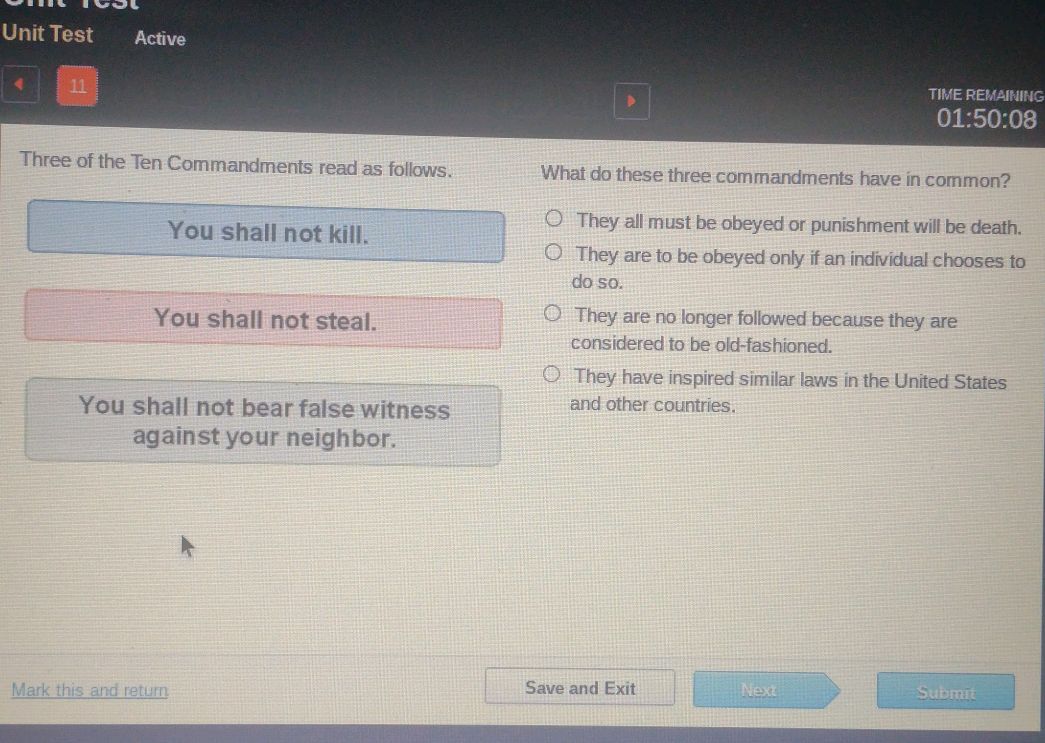 Three of the Ten Commandments read as | StudyX