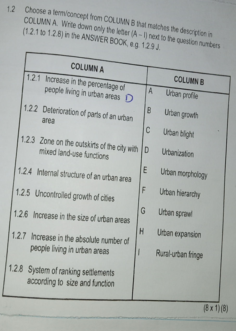 1.2 Choose a term/concept from COLUMN B that | StudyX