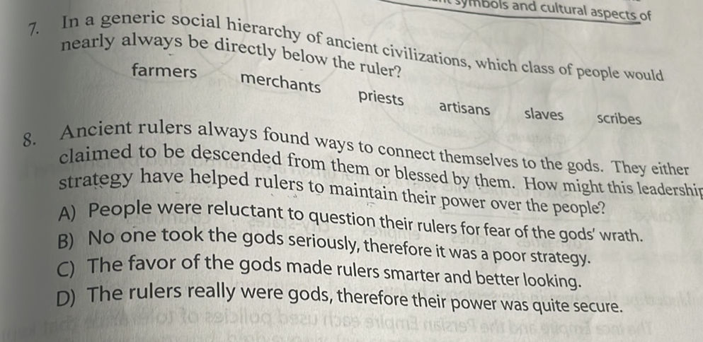 7. In a generic social hierarchy of ancient | StudyX