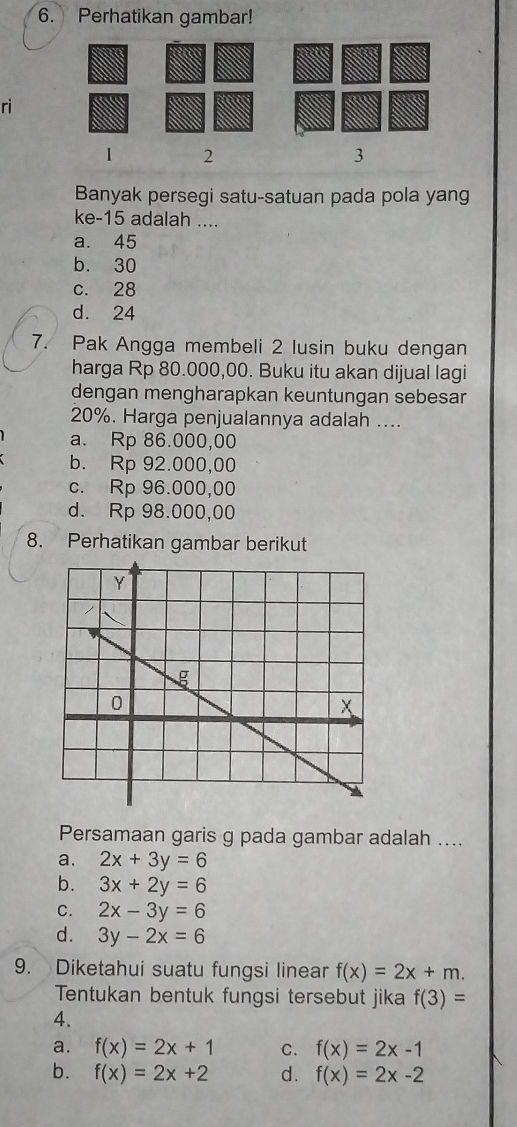 6. Perhatikan gambar! Banyak persegi | StudyX