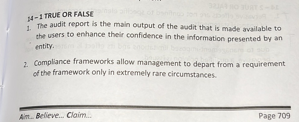 14-1 TRUE OR FALSE 1. The audit report is | StudyX