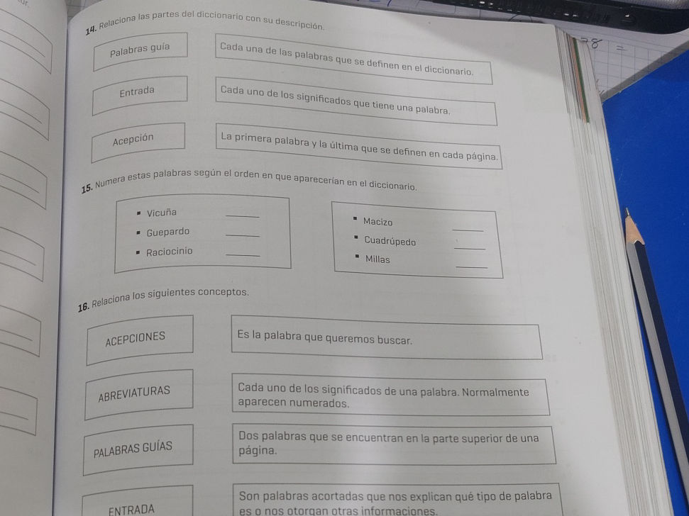 14. Relaciona las partes del diccionario con | StudyX