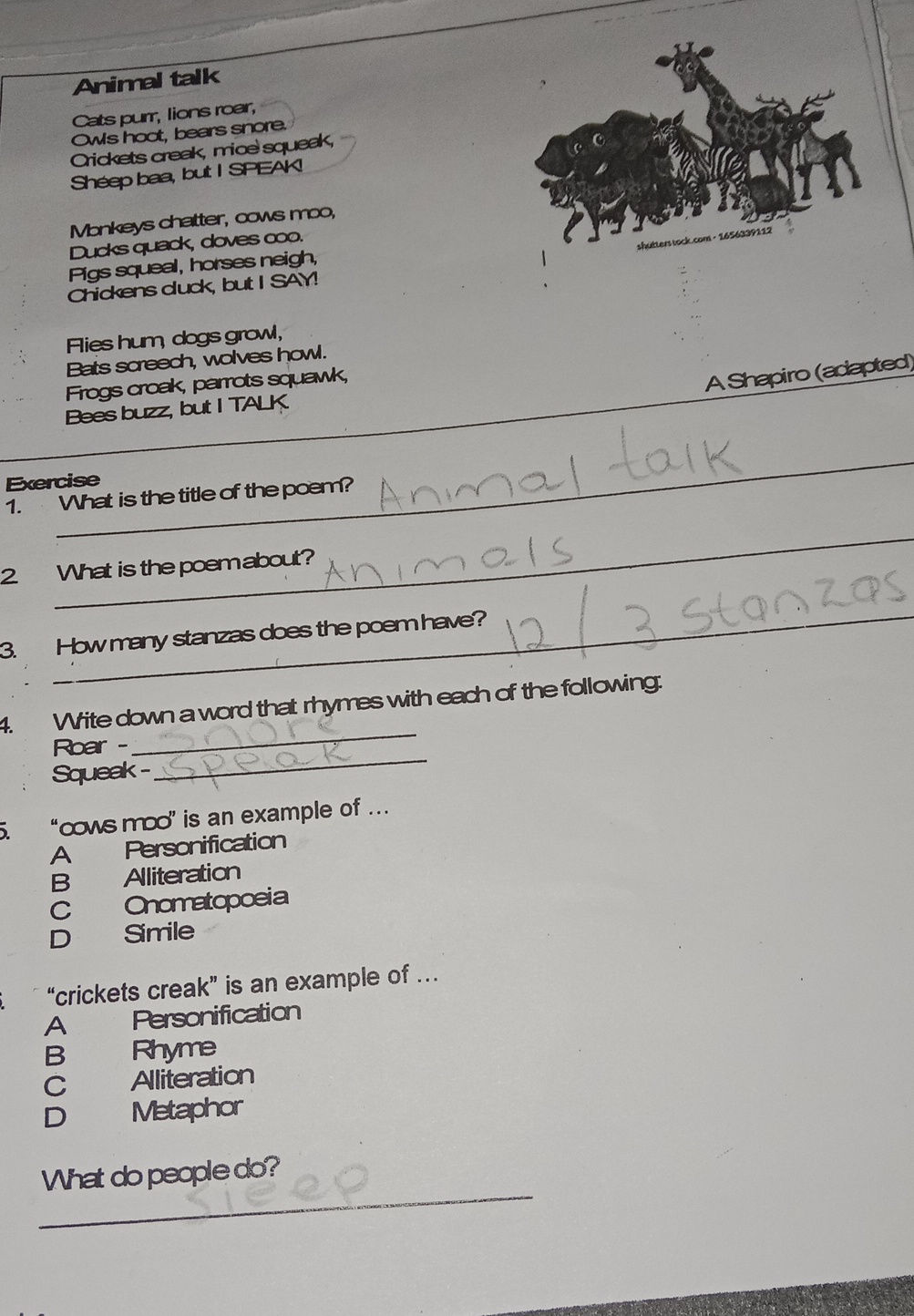 1. What is the title of the poem? Animal | StudyX