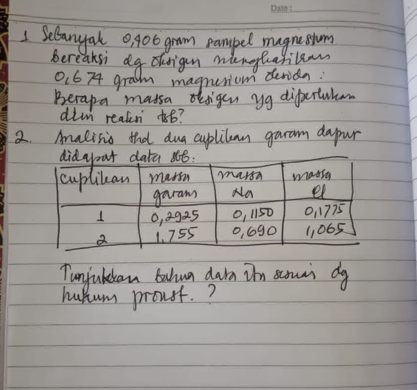 1. Sebanyak 0,406 gram sampel magnesium | StudyX