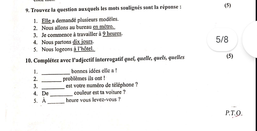 9. Trouvez la question auxquels les mots | StudyX