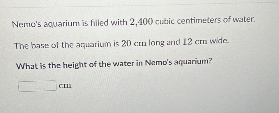 Nemo's aquarium is filled with 2,400 cubic