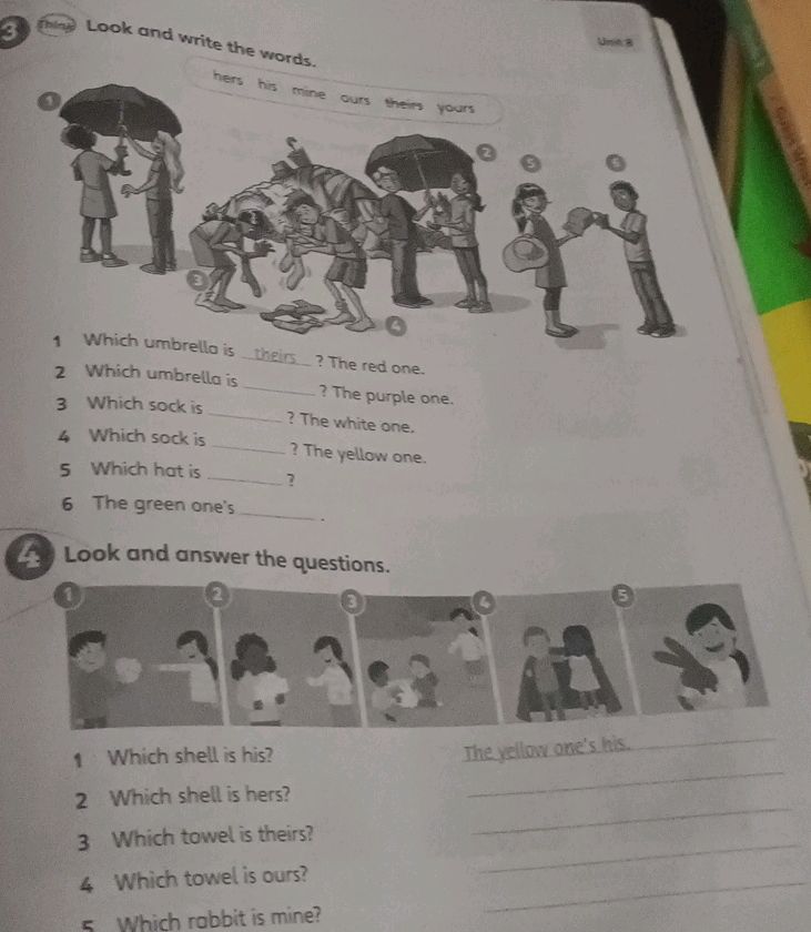 3 Look and write the words. hers his mine | StudyX