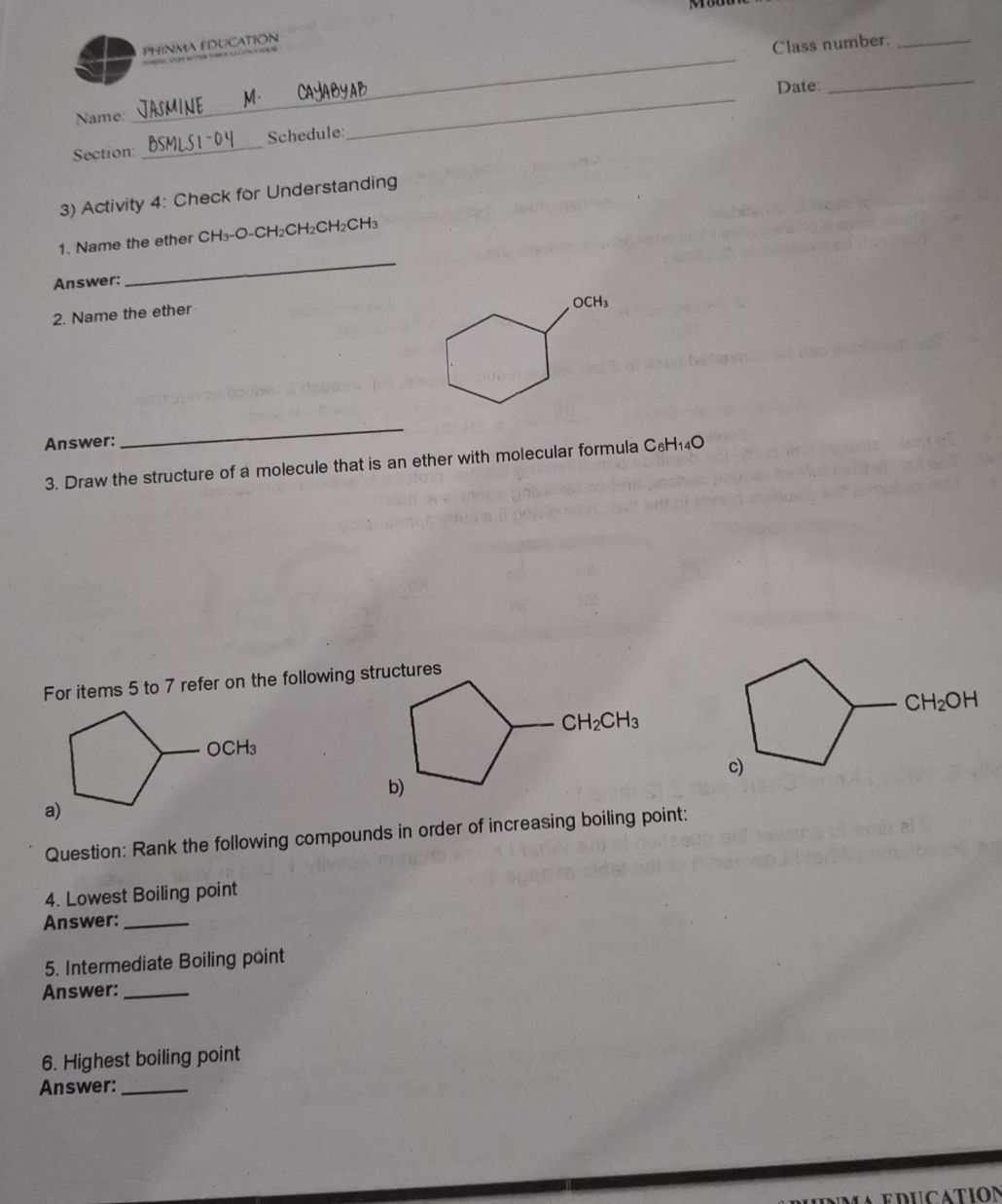 1. Name the ether CH3-O-CH2CH2CH2CH3 Answer: | StudyX