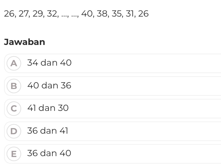 26, 27, 29, 32, ..., ..., 40, 38, 35, 31, 26 | StudyX