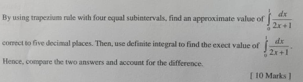 By using trapezium rule with four equal | StudyX