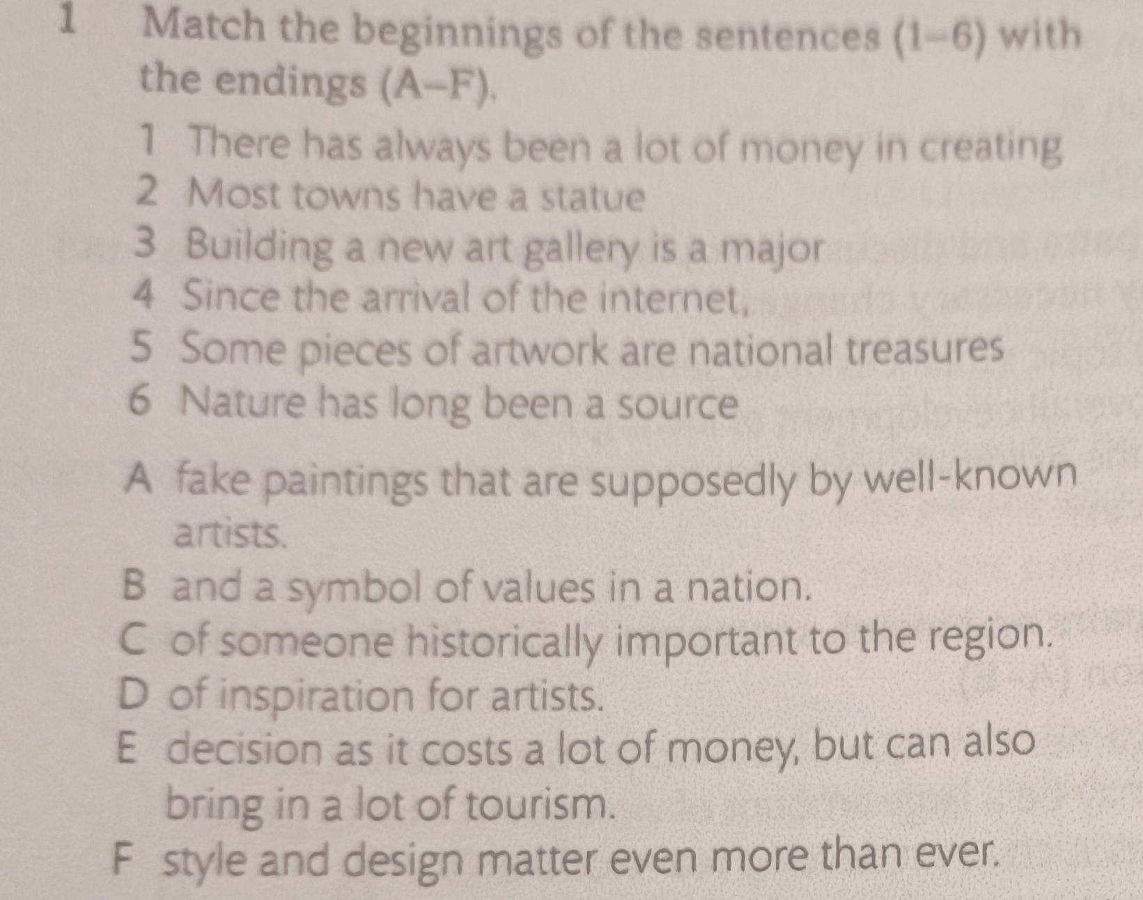 Match the beginnings of the sentences (1-6) | StudyX