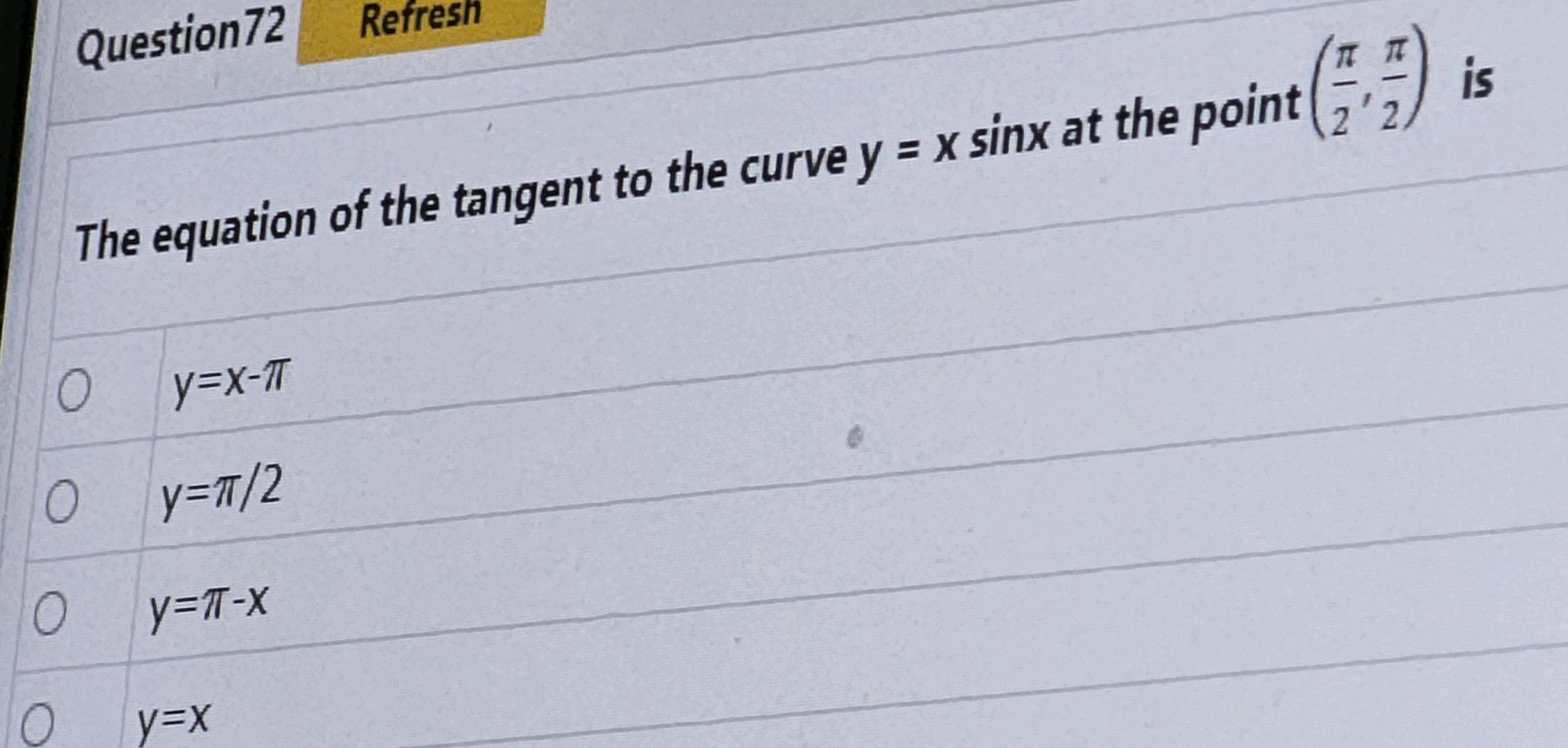 The equation of the tangent to the curve $y | StudyX