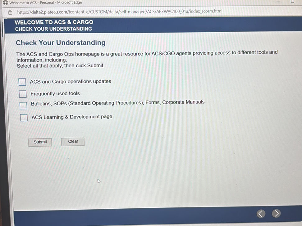 The ACS and Cargo Ops homepage is a great | StudyX