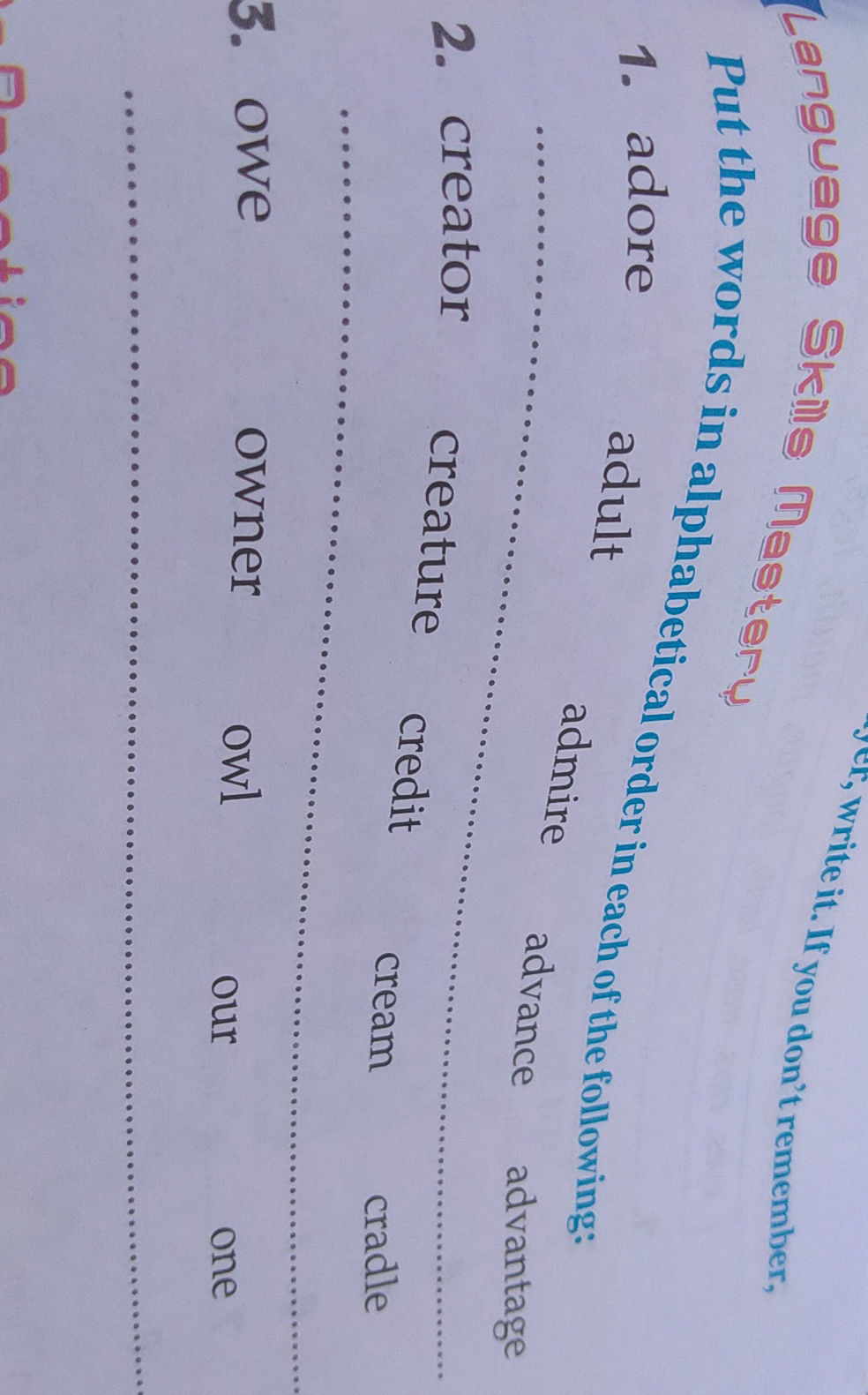 Put the words in alphabetical order in each | StudyX