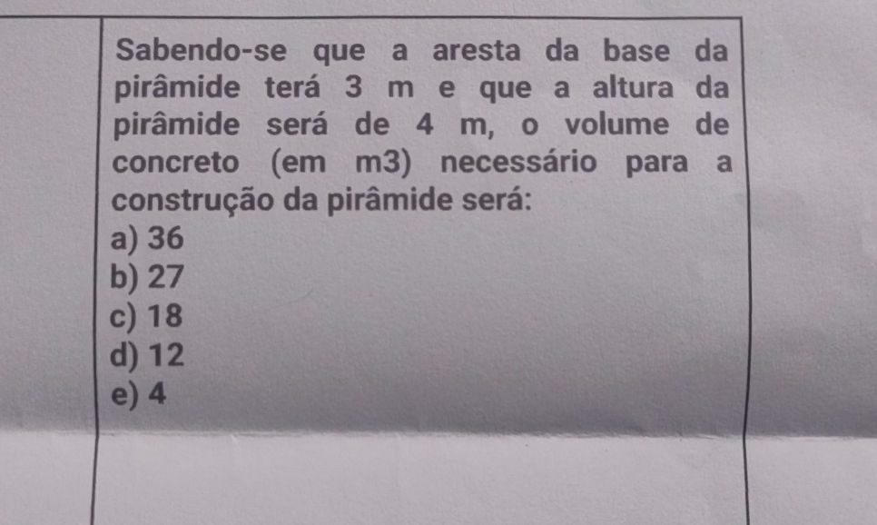 Sabendo-se que a aresta da base da pirâmide | StudyX