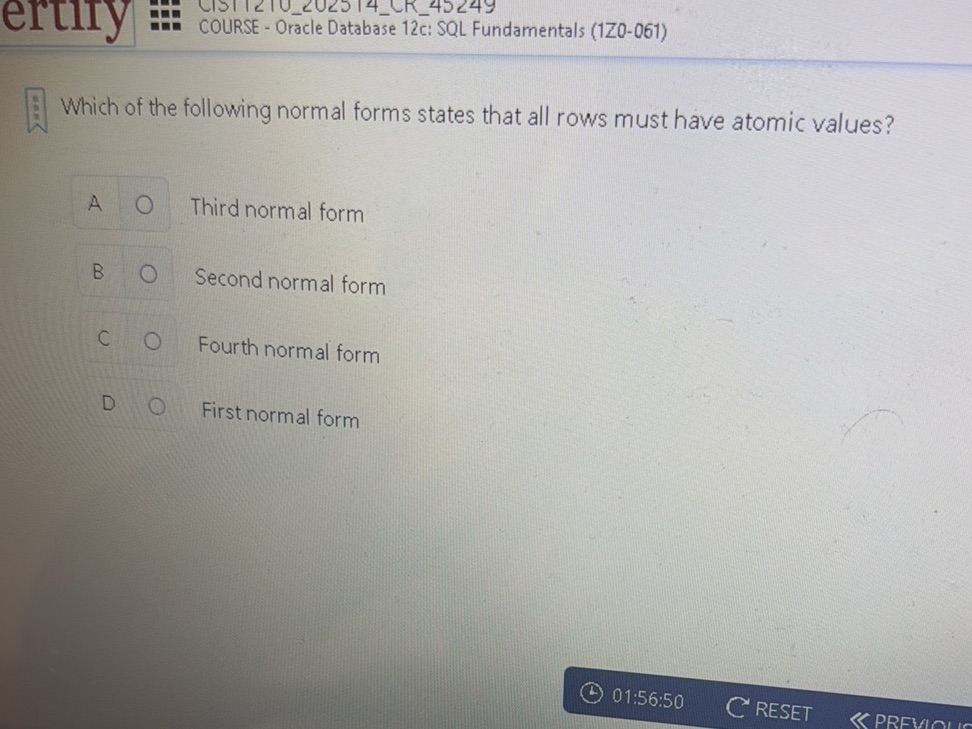Which of the following normal forms states | StudyX