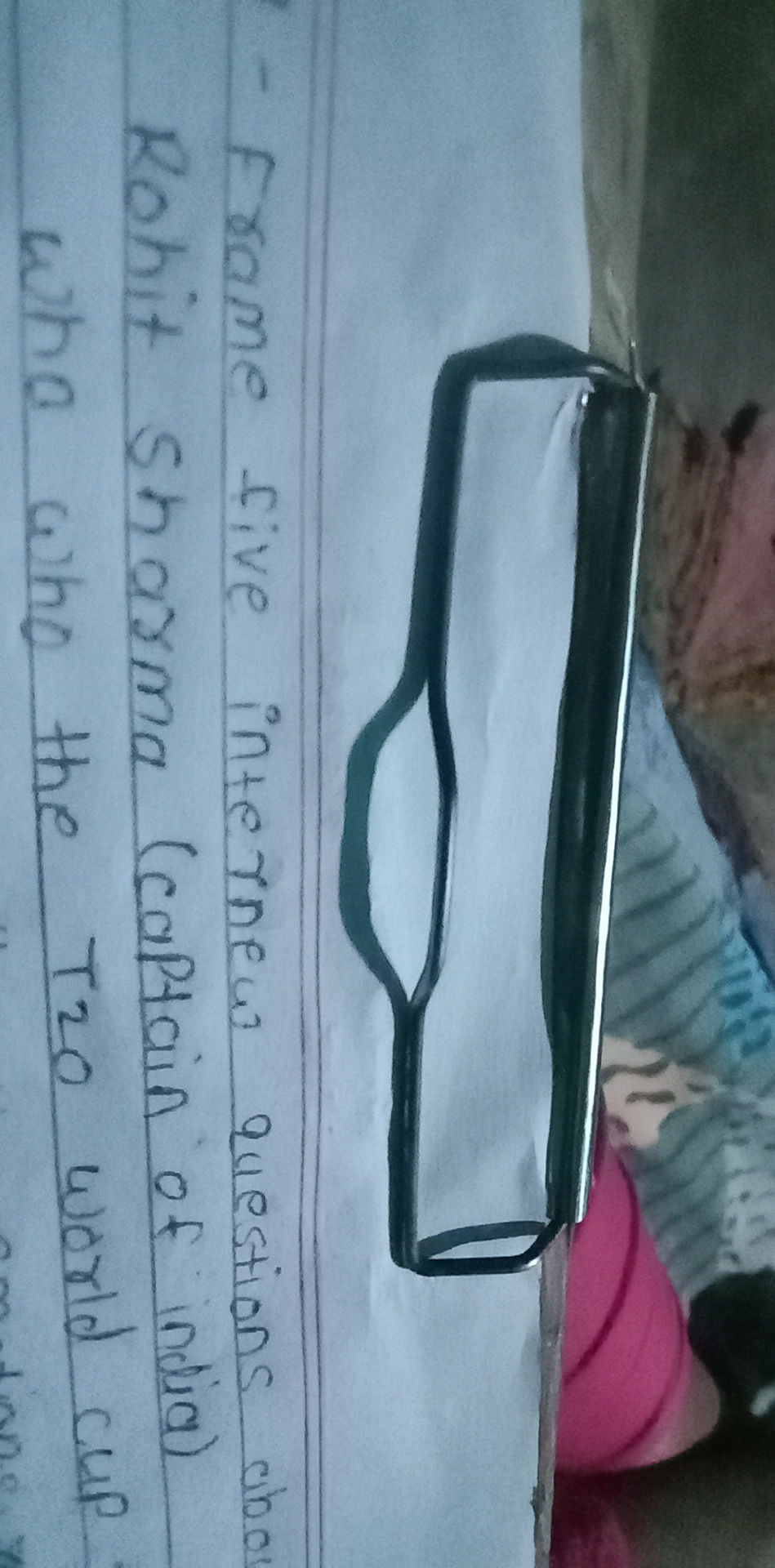 Frame five interview questions about Rohit | StudyX