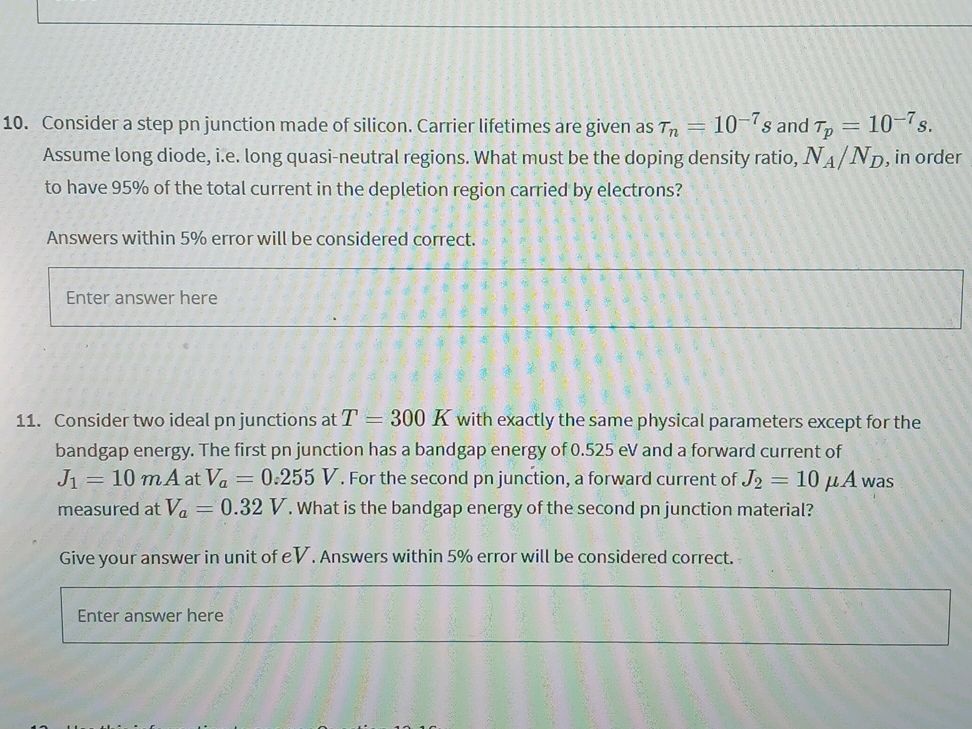 10. Consider a step pn junction made of | StudyX