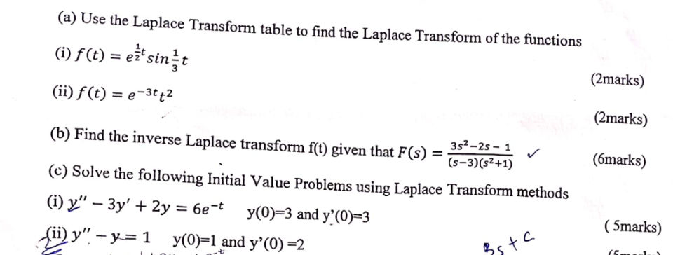 (a) Use the Laplace Transform table to find | StudyX